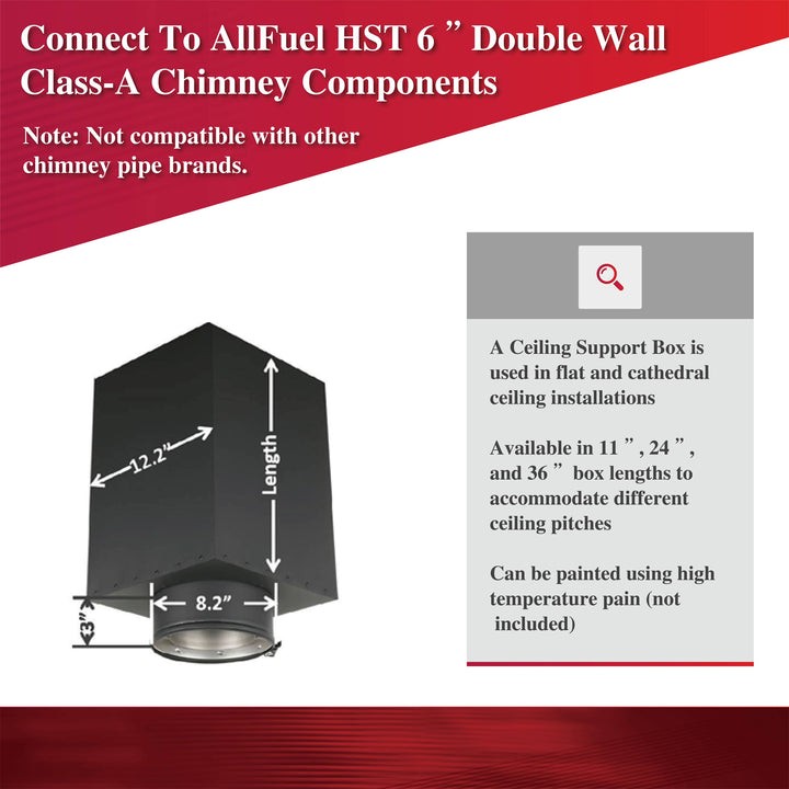 24" Square Ceiling Support Box for 6" Inner Diameter Chimney Pipe