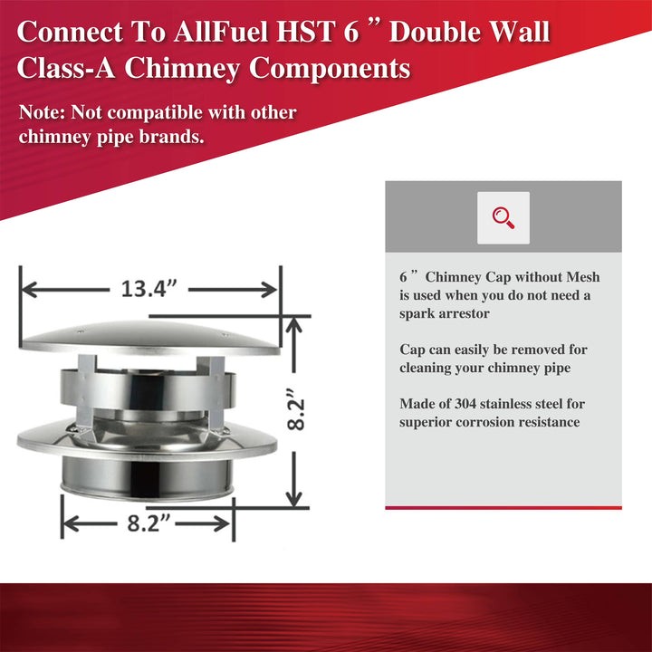 Chimney Cap with Flat Top for 6" Inner Diameter Chimney Pipe